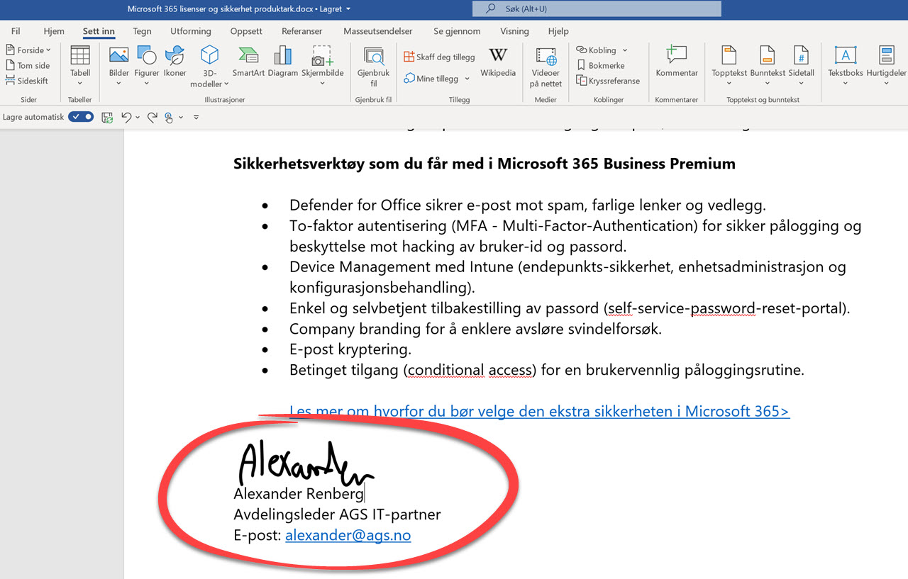Hvordan legge til en signatur i Word