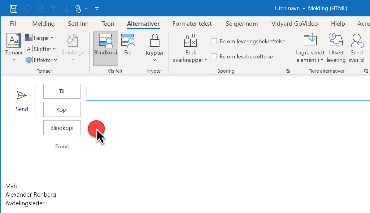 Hvordan aktivere blindkopi i Outlook
