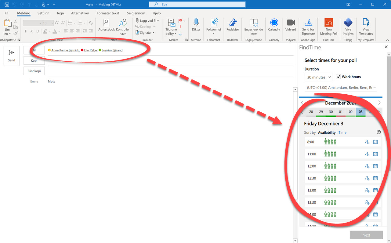 Hvordan bruke Microsoft FindTime for planlegging av møter i Outlook