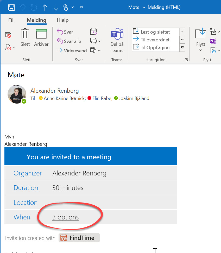 Hvordan bruke Microsoft FindTime for planlegging av møter i Outlook