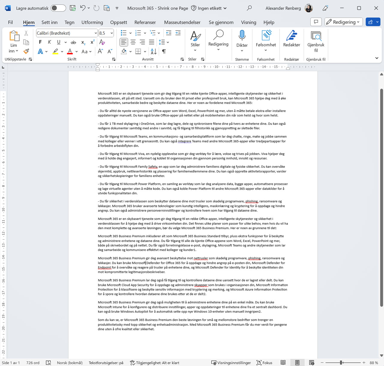 Hvordan bruke Shrink One Page i Word