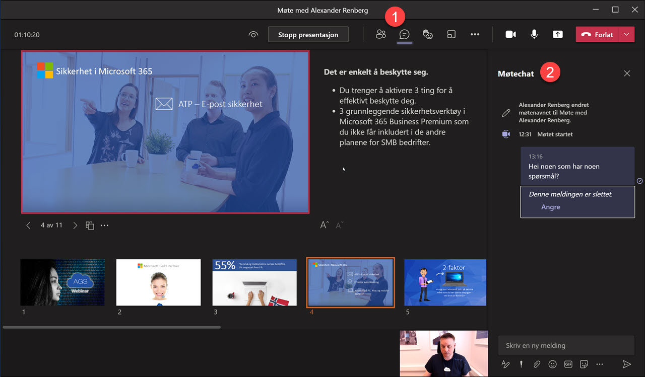 Hvordan bruke presenter view i Microsoft Teams