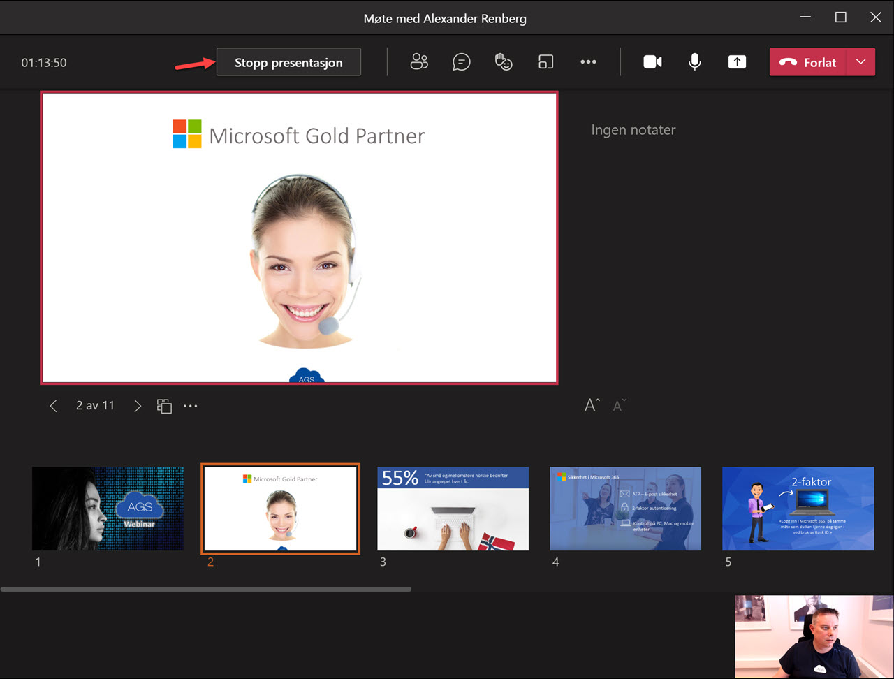 Hvordan bruke presenter view i Microsoft Teams