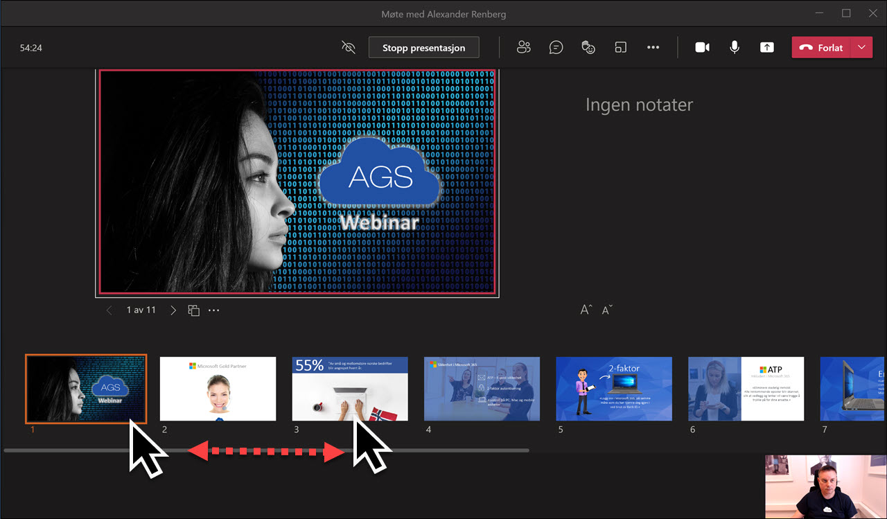 Hvordan bruke presenter view i Microsoft Teams