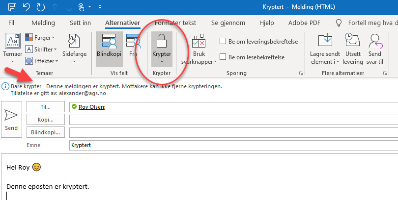 Hvordan sende en kryptert e-post med Office 365