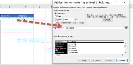 Hvordan splitte data inn i forskjellige kolonner i Excel