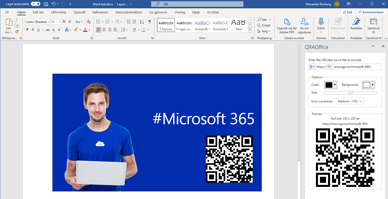 Microsoft 365 - Hvordan lage QR kode GRATIS i Word og PowerPoint