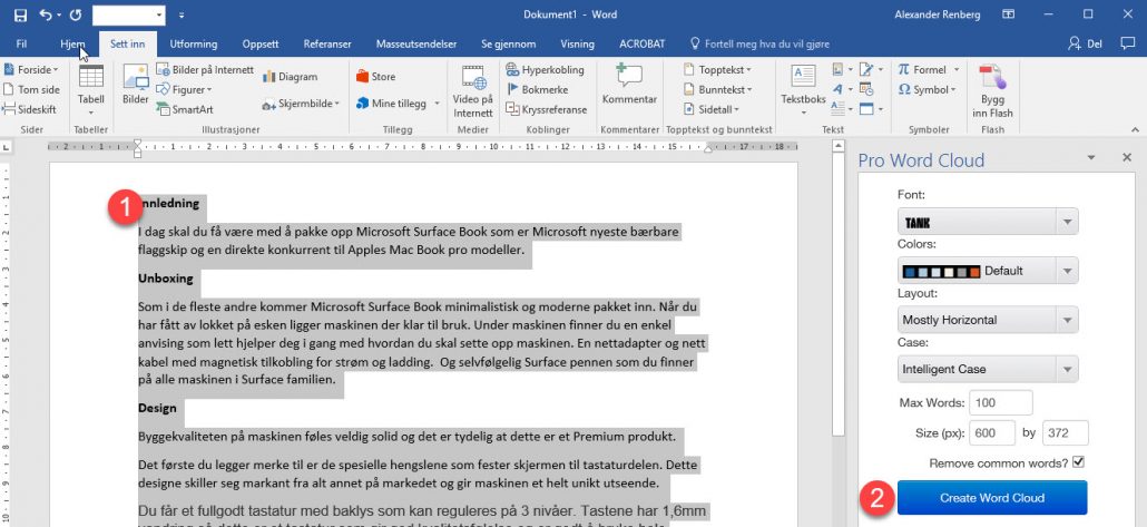Hvordan lage ordsky i Word?