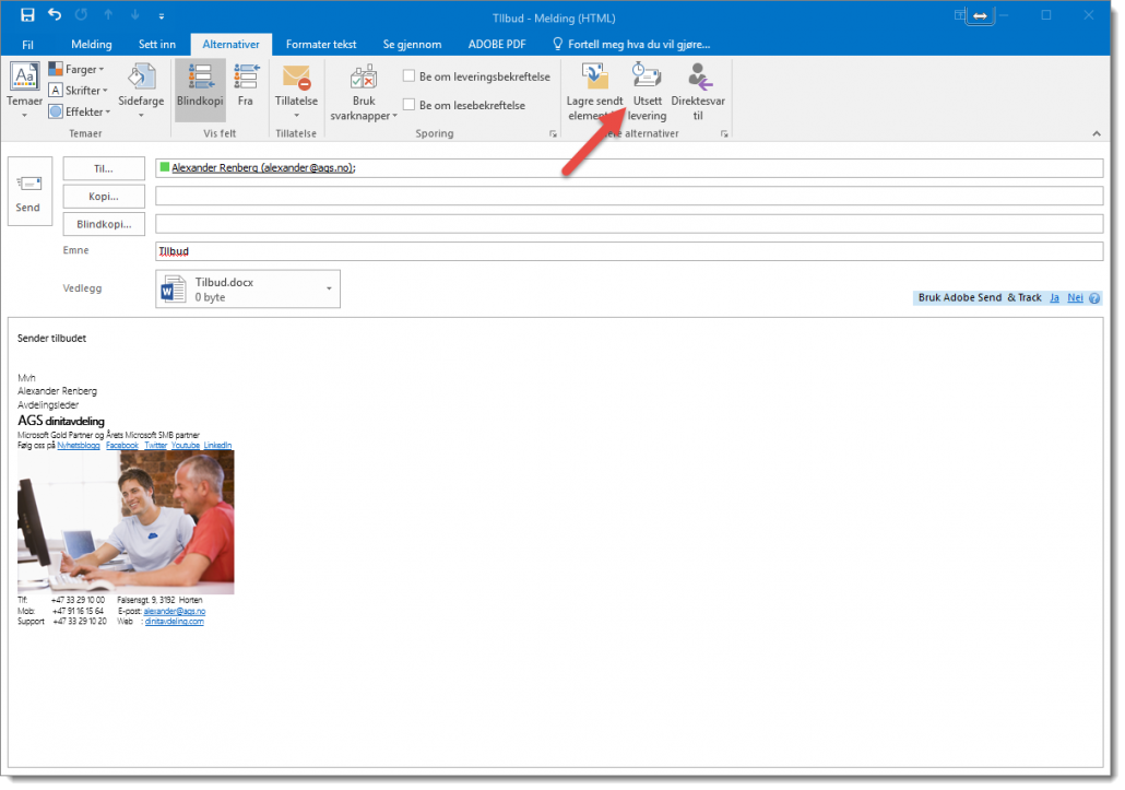 Planlagt utsendelse av e-post i Outlook